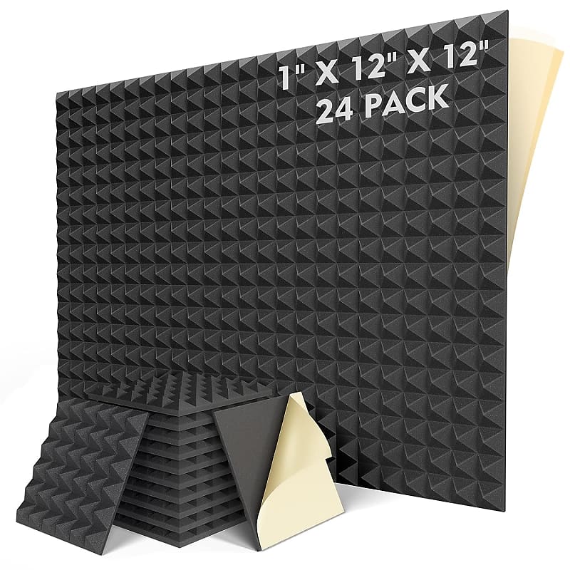 24 Pack Self-adhesive Sound Proof Foam Panels 1" X 12" X 12" | Reverb