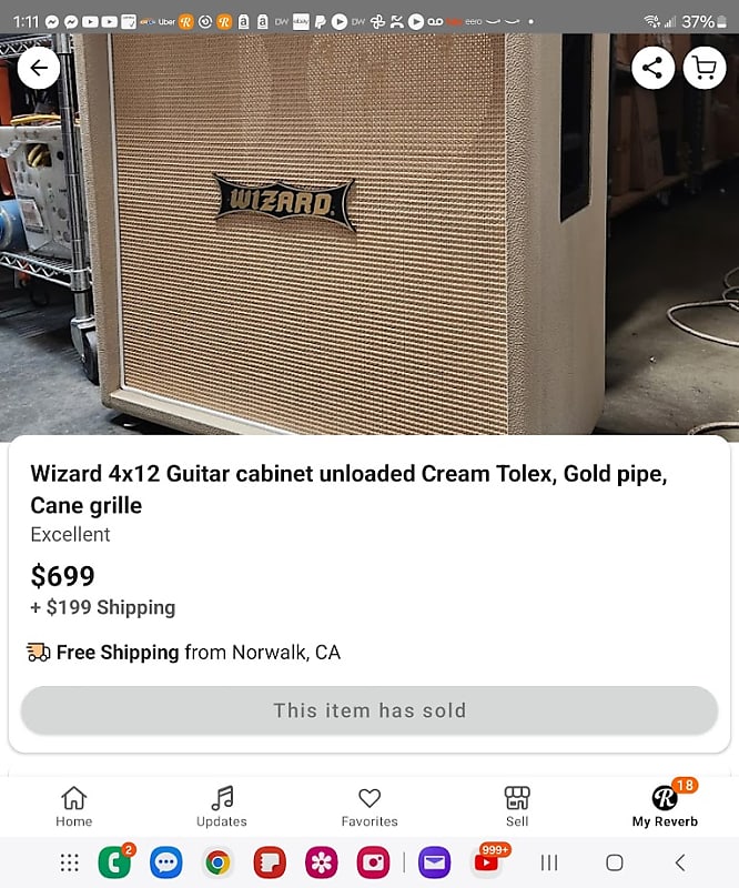 Wizard 4x12 Guitar cabinet unloaded Cream Tolex, Gold pipe, | Reverb