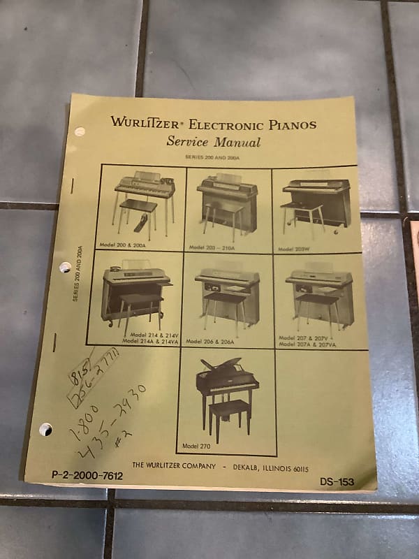 Wurlitzer Service Manual Electric Piano Model 200/200A | Reverb
