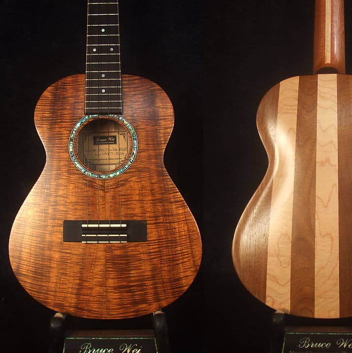 Handmade Solid Curly Hawaiian Koa Tenor Ukulele, Maple & | Reverb