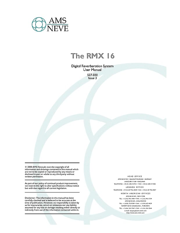 AMS RMX Manual | Reverb