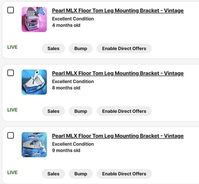 Pearl MLX Floor Tom Leg Mounting Brackets x3 - Vintage | Reverb