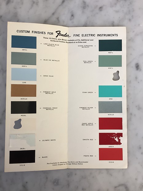 1965 Fender Color Chart Case Candy Stratocaster Telecaster | Reverb UK