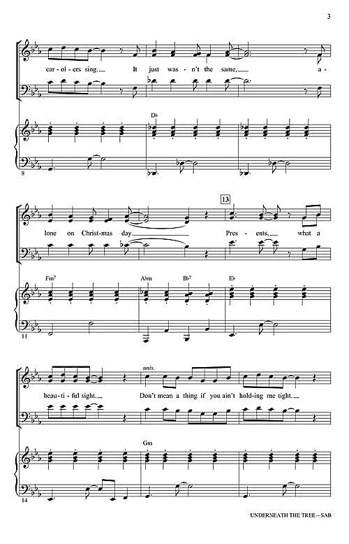 Underneath The Tree Secular Christmas Choral Sab Kelly | Reverb