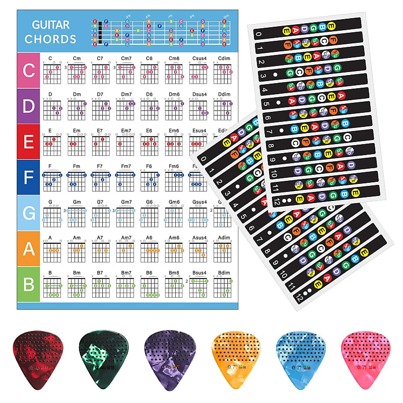 Guitar Fretboard Stickers, with Guitar Chord Chart,Color | Reverb
