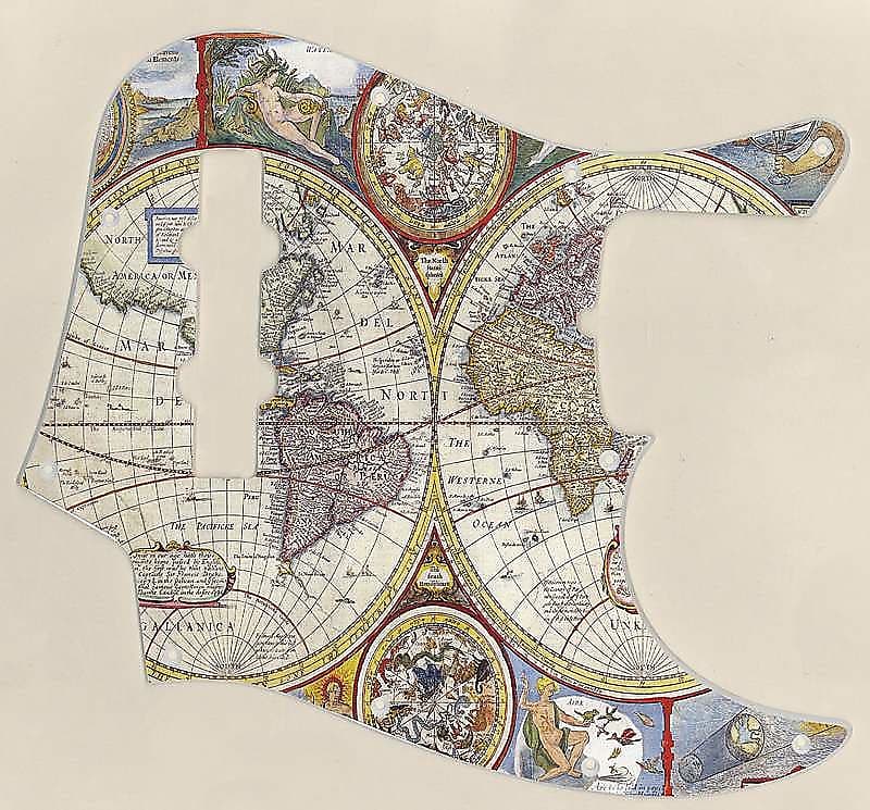 Graphical pickguard Fender Jazz Bass Jbass Standard Map World | Reverb