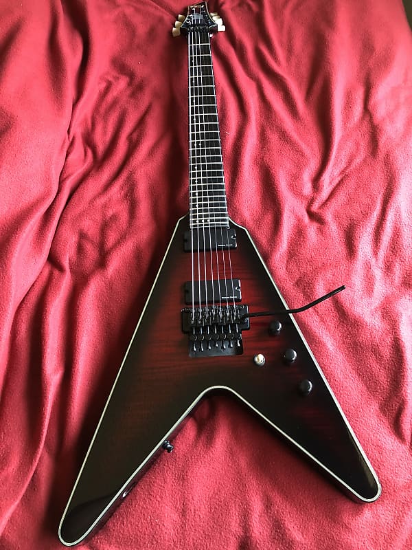 Schecter V-7 SLS Blackjack ? - Crimson Red Burst Upgraded | Reverb