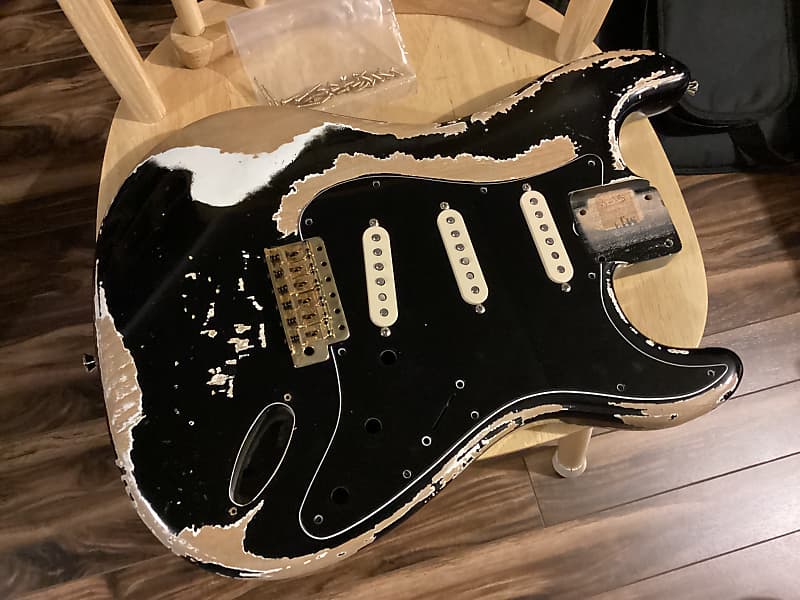 MJT Alder relic body - Black over olympic white plus Fender | Reverb