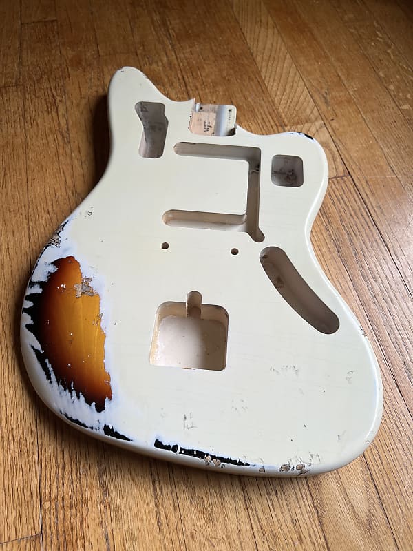 MJT Jaguar Body - Olympic White Over Sunburst Relic Nitro | Reverb
