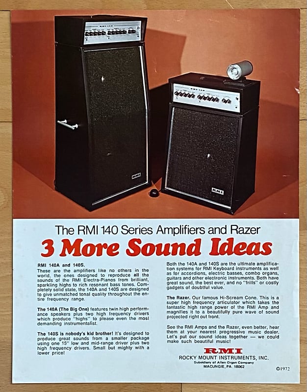 RMI 140 Series Amplifiers & Razer sales brochure - 1972 | Reverb