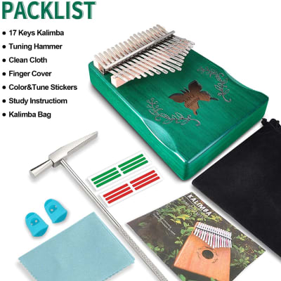 Kalimba 17 Key Thumb Piano Mbira Green Butterfly Full Kit | Reverb