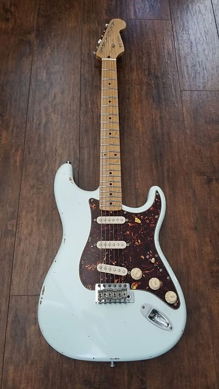 Relic Faded Sonic Blue Strat style guitar | Reverb