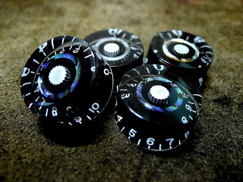 Black Guitar Volume Tone Speed Knobs with Abalone Top | Reverb