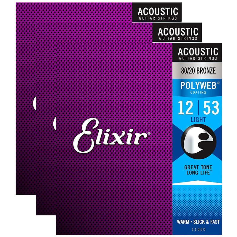 Elixir 11050 Acoustic 80/20 Poly Light 12-53 (3 Pack Bundle) | Reverb
