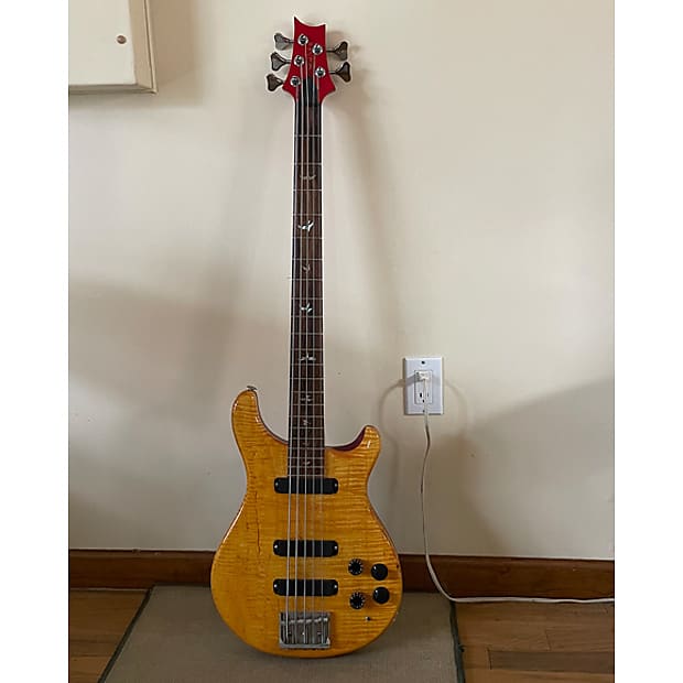 PRS Curly Bass 5 1987 - Red with Curly Maple top | Reverb