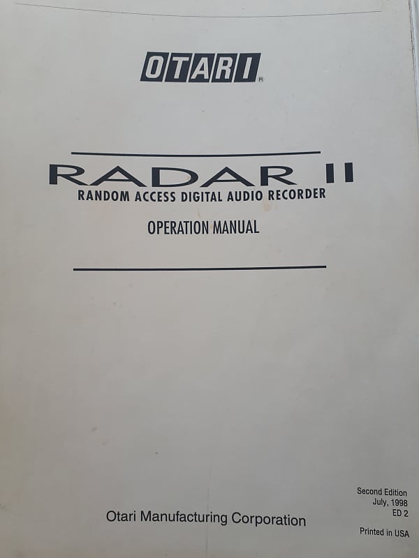Operation Manual for Otari Radar 2 Random Access Digital | Reverb