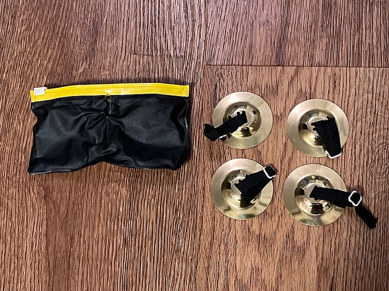 Two Sets NOS Vintage Finger Cymbals with Pouch - Brass | Reverb