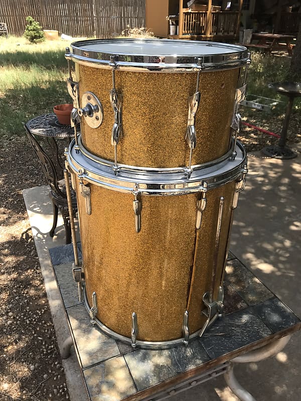 Premier 16x18 Floor Tom and 14x8 Rack Tom Gold Glitter 60s | Reverb