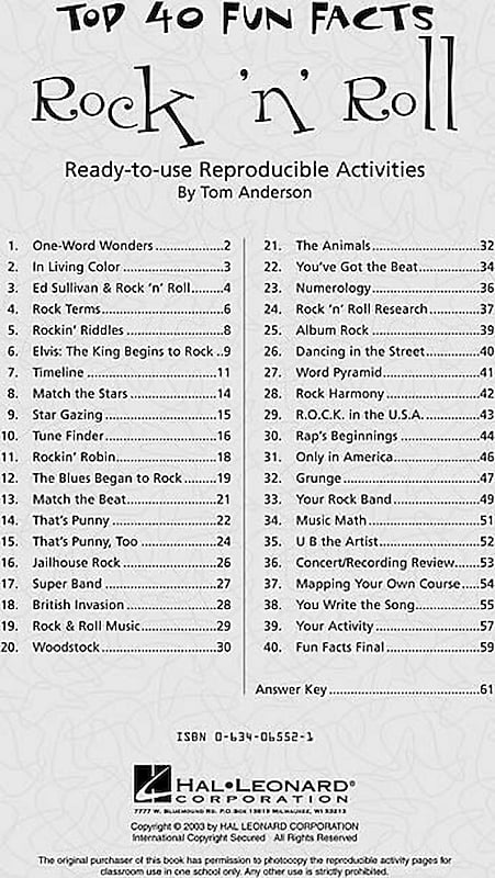 Top 40 Fun Facts: Rock and Roll (Classroom Resource) - | Reverb