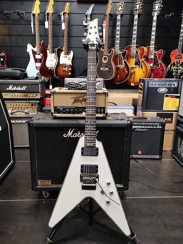 Schecter Hellraiser V-1 FR - White - Flying V Style | Reverb