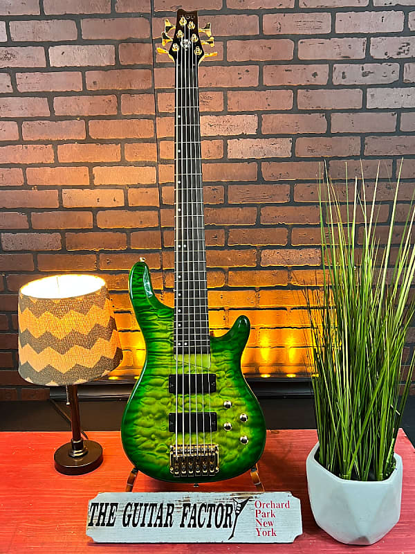 Wolf KTB-6 - Six String Electric Bass - Green Burst Quilt | Reverb