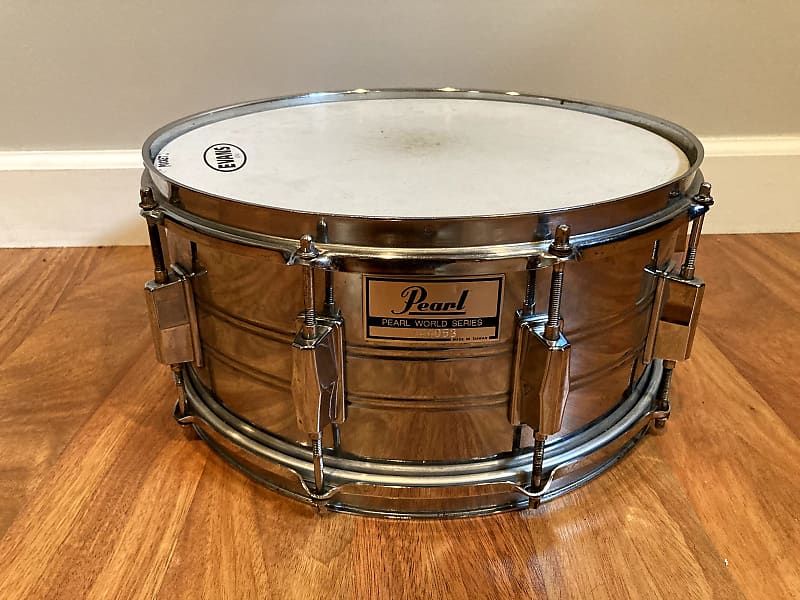 Vintage 1980s Pearl World Series Chrome over Steel Snare Drum | Reverb