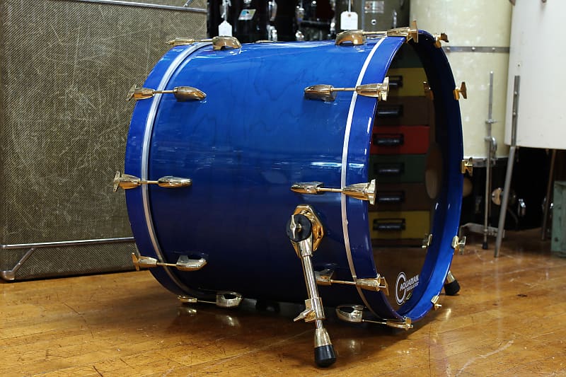 1990s Pearl Masters Custom 18"x22" in Blue Lacquer / Gold | Reverb