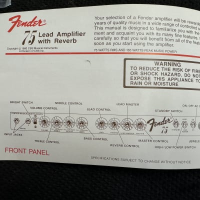 Fender 75 Lead Amplifier With Reverb Manual 1980 | Reverb
