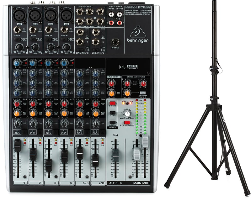 Behringer Xenyx 1204USB Mixer with USB Bundle with On-Stage | Reverb