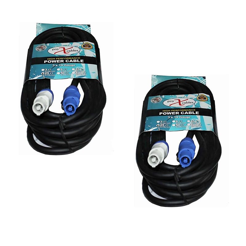 2 PowerCon Cables 14 AWG 25 ft High Performance A Blue to B | Reverb