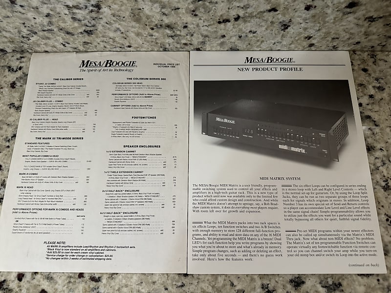 Mesa Boogie Flyer Brochures 80s Midi Matrix Abacus Flight | Reverb
