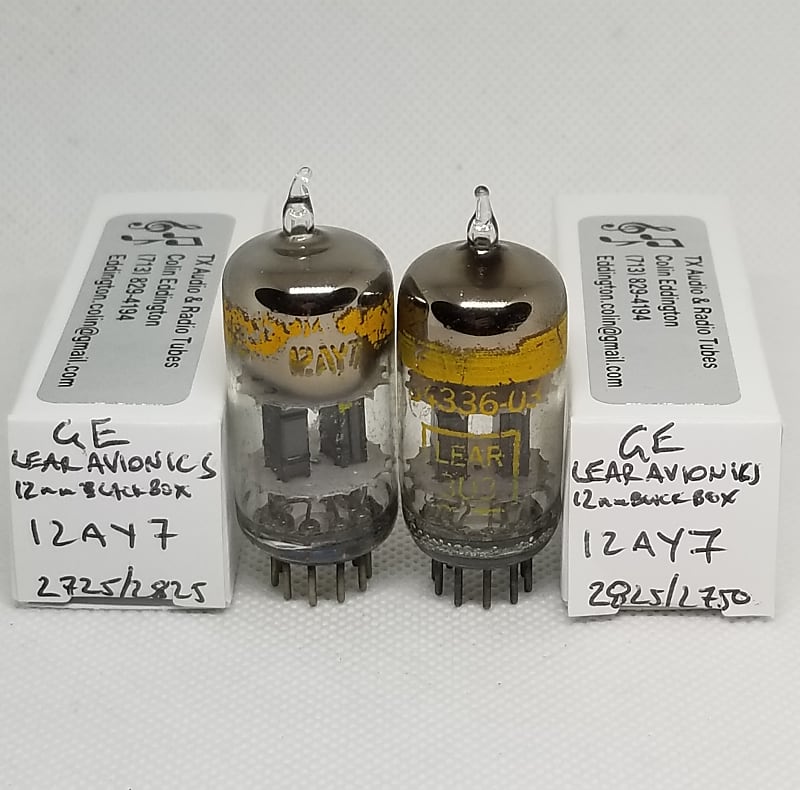 GE 12AY7 Black Box Plates Well Matched (2.4%) Pair Lear | Reverb