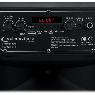 Technical Pro CLUB12 12" Rechargeable Bluetooth | Reverb