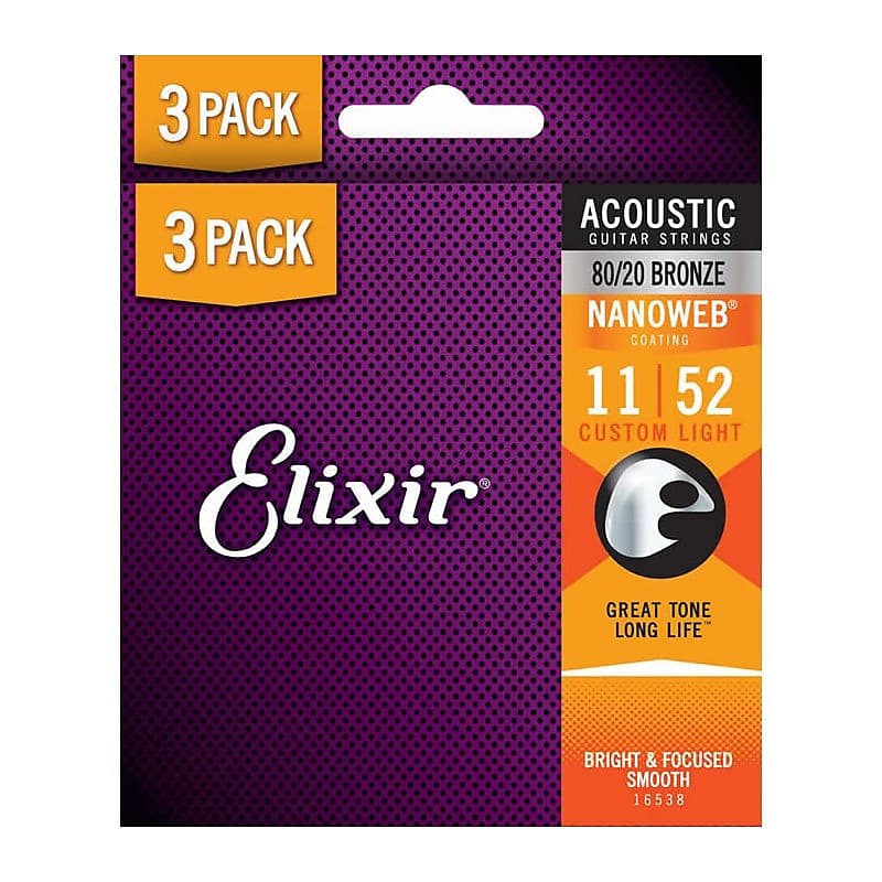ELIXIR #16538 [11027 NANOWEB Bronze Custom Light/11-52 x3 | Reverb