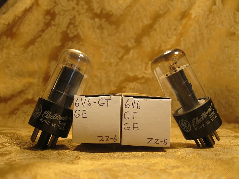 Matched Pair GE 6V6GT Vacuum Tubes Black Plates Rectangle D | Reverb