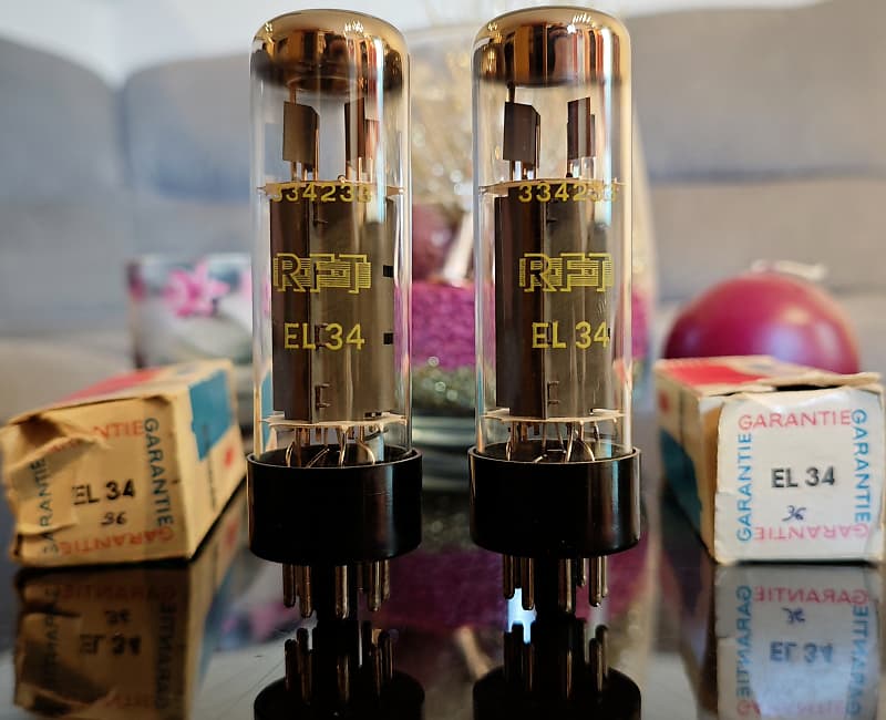 EL34 6CA7 RFT East Germany late 60s dimple on top matched | Reverb