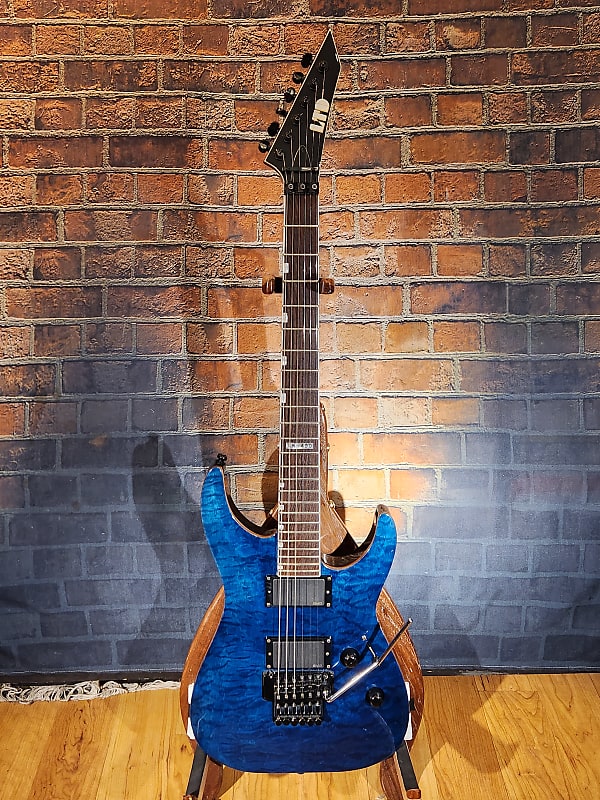 ESP LTD MH-400 FR Transparent Blue-Neck THRU-New Strings-Set | Reverb