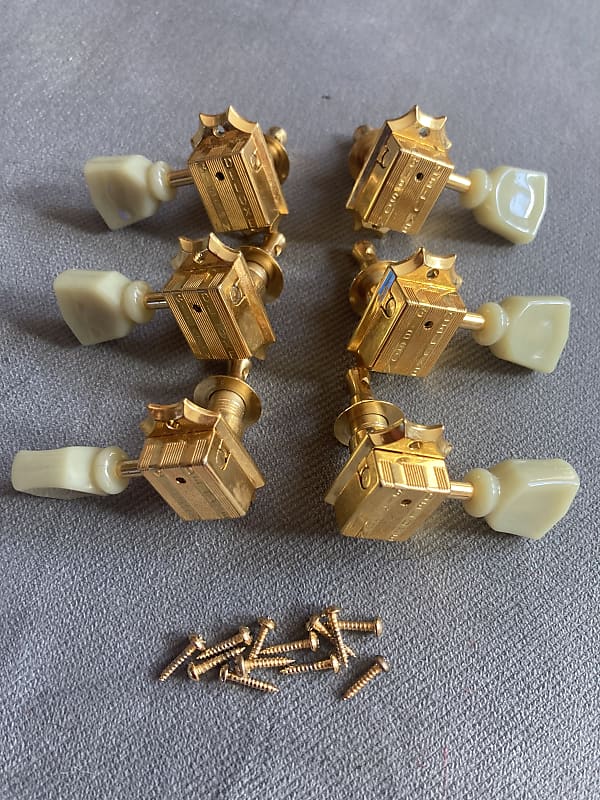 Gibson Deluxe Tuners 3 + 3 Gold Keystone Buttons One Back | Reverb