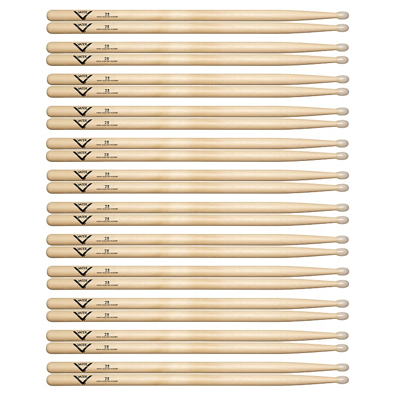 Vater Hickory 2B Nylon Tip Drum Sticks (12 Pair Bundle) | Reverb