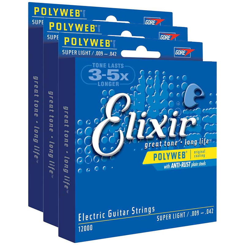 Elixir 12000 Super Light Polyweb Electric String Bundle - | Reverb