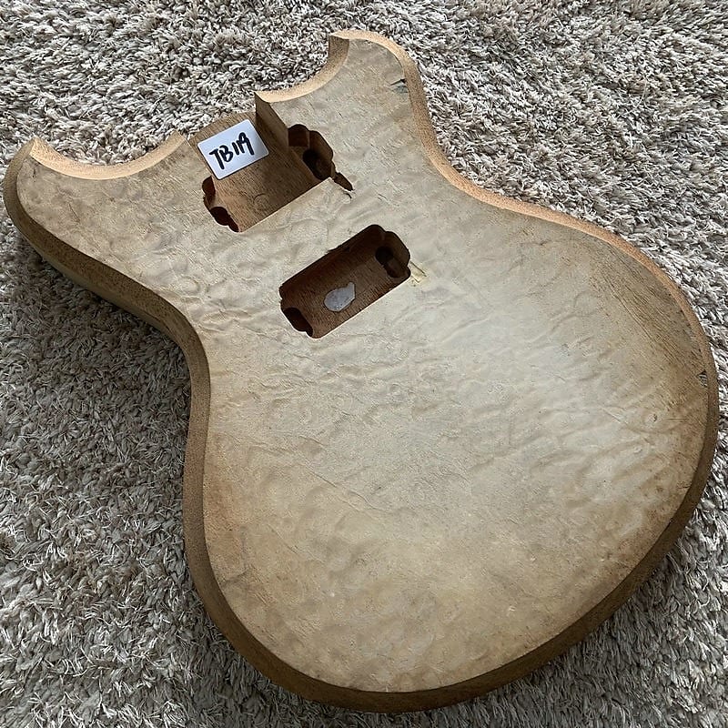 Unfinished Mahogany Wood Guitar Body with Tiger Maple Top | Reverb