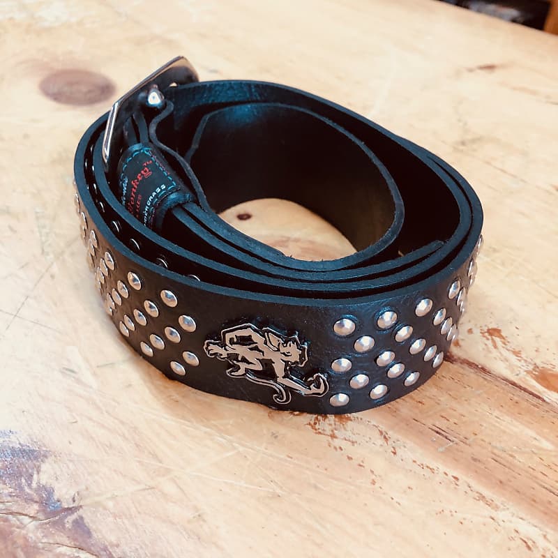 Red Monkey -USA Made- Bootleg Black Leather Guitar Strap | Reverb