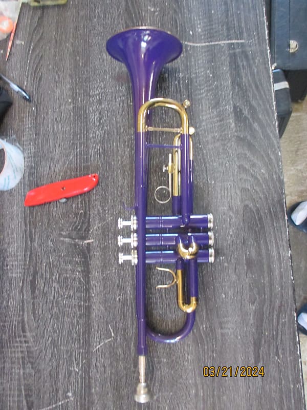 Trumpet, Purple color. with mouthpiece | Reverb