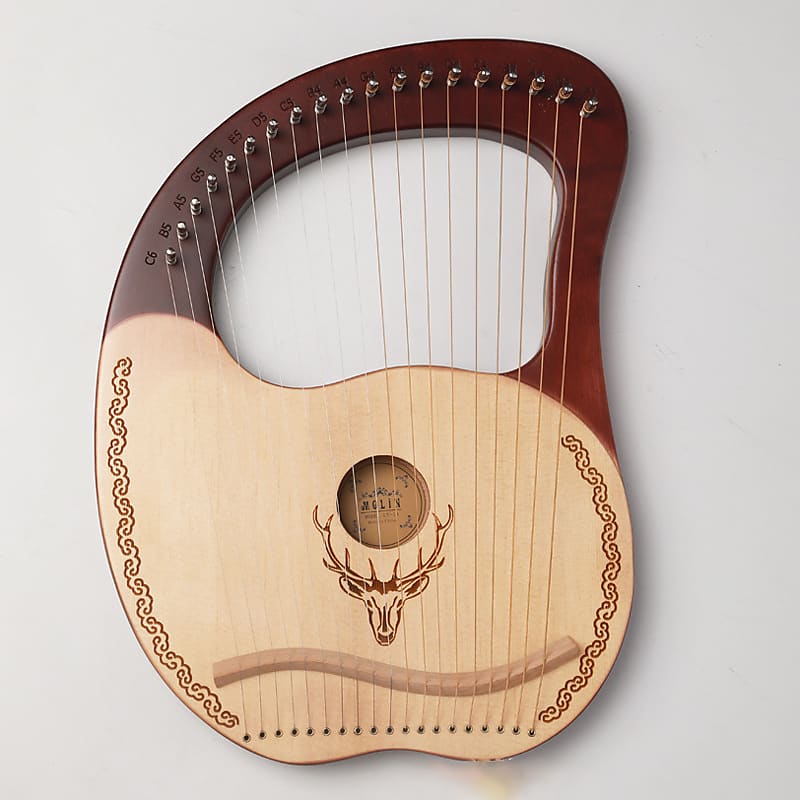 Solid wood veneer portable lyre -19 string purple red | Reverb
