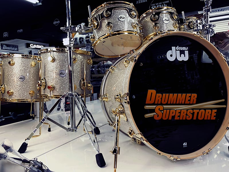 DW Collectors Kit Broken Gold Glass Glitter 7pc Drum Shell | Reverb