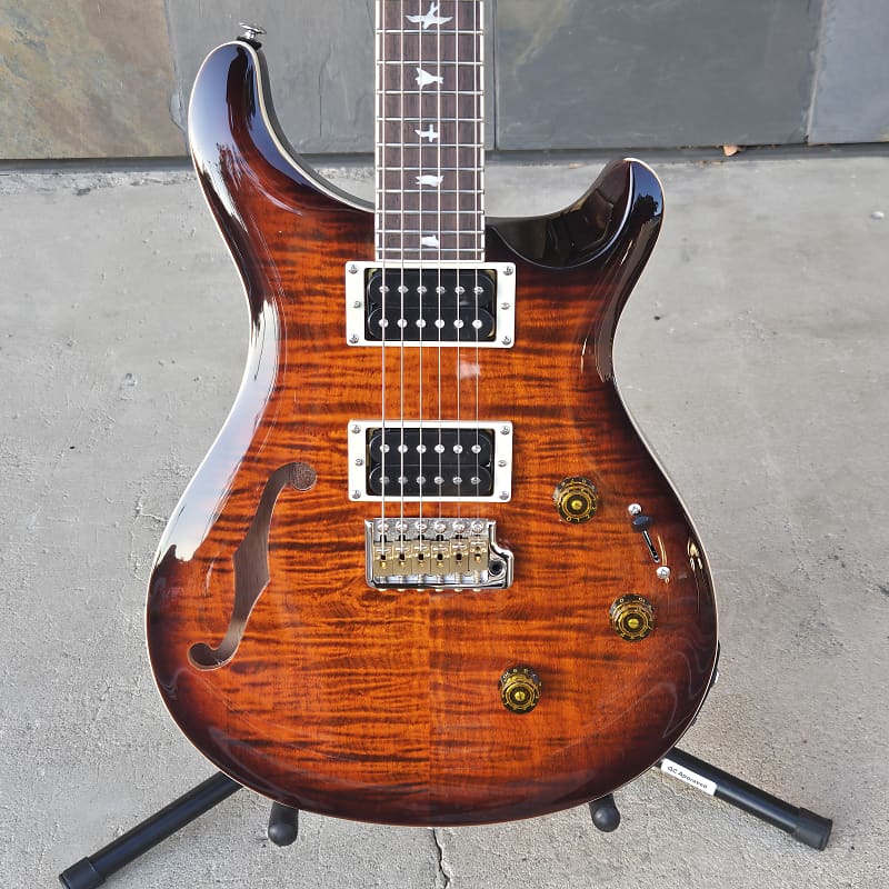 PRS SE Custom 24 Semi-hollow Piezo Orange Tiger Burst | Reverb