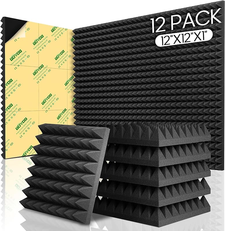 12 Pack Sound Proof Foam Panels for Walls, Pyramid Acoustic | Reverb