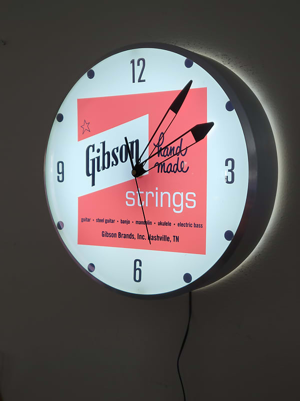 60's Style Gibson Guitars Round Light Up Clock Killer Cool | Reverb