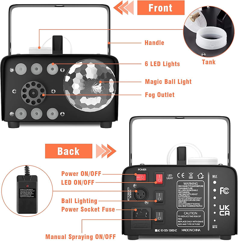 Fog Machine, 600W Smoke Machine with Disco Ball Light and LED | Reverb