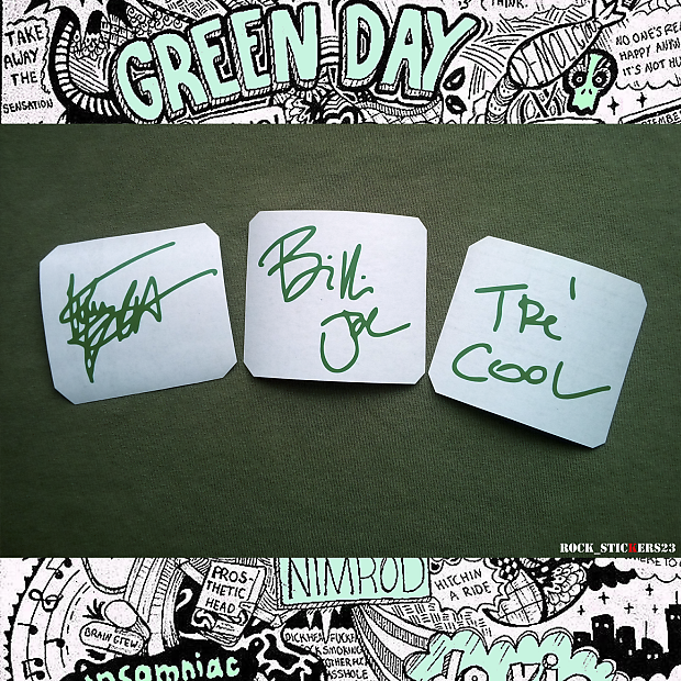 Green Day stickers vinyl Autograph Billie Joe, Mike Dirnt,Tre | Reverb